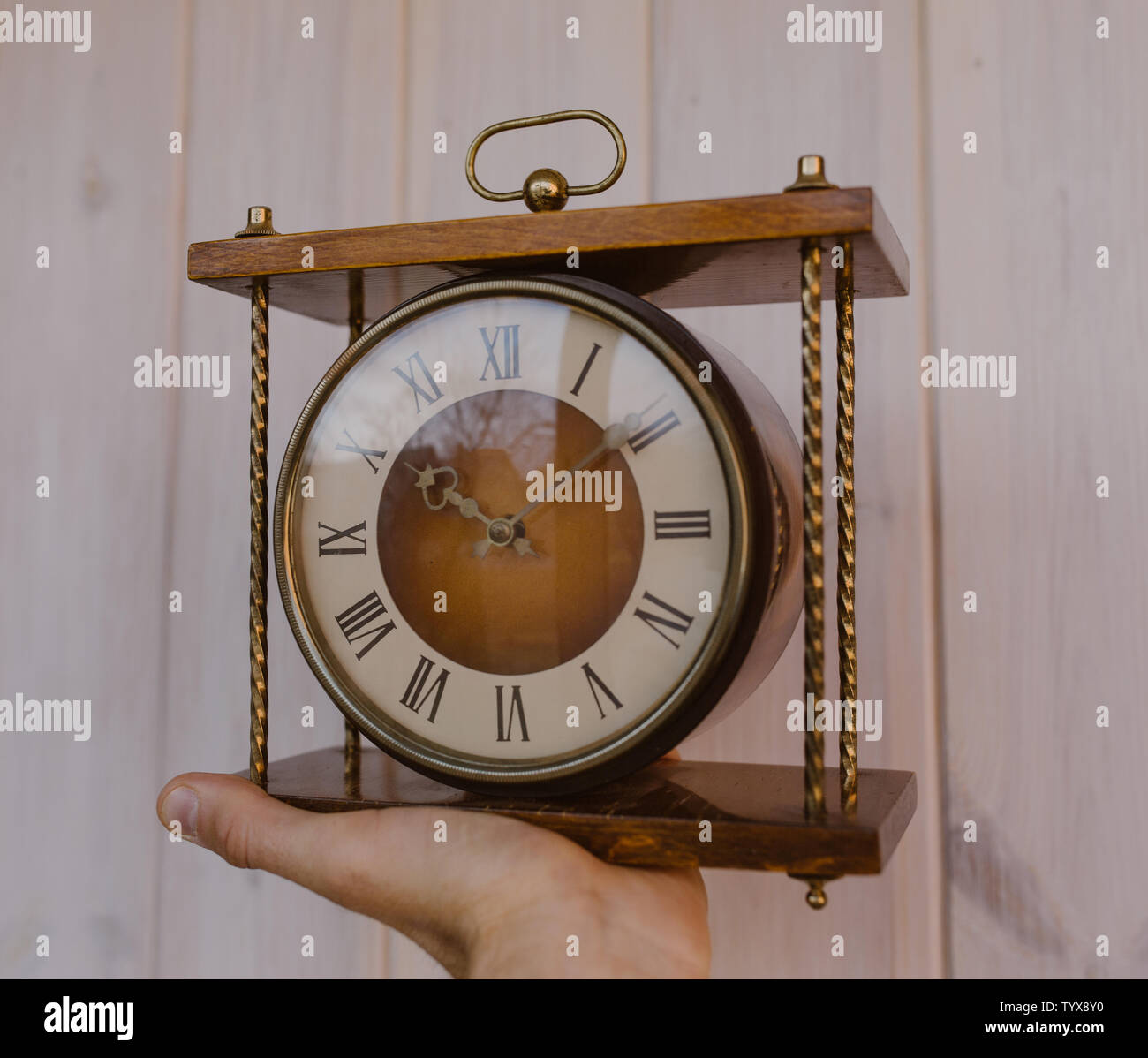 Old soviet table clock with mechanical winding Stock Photo - Alamy