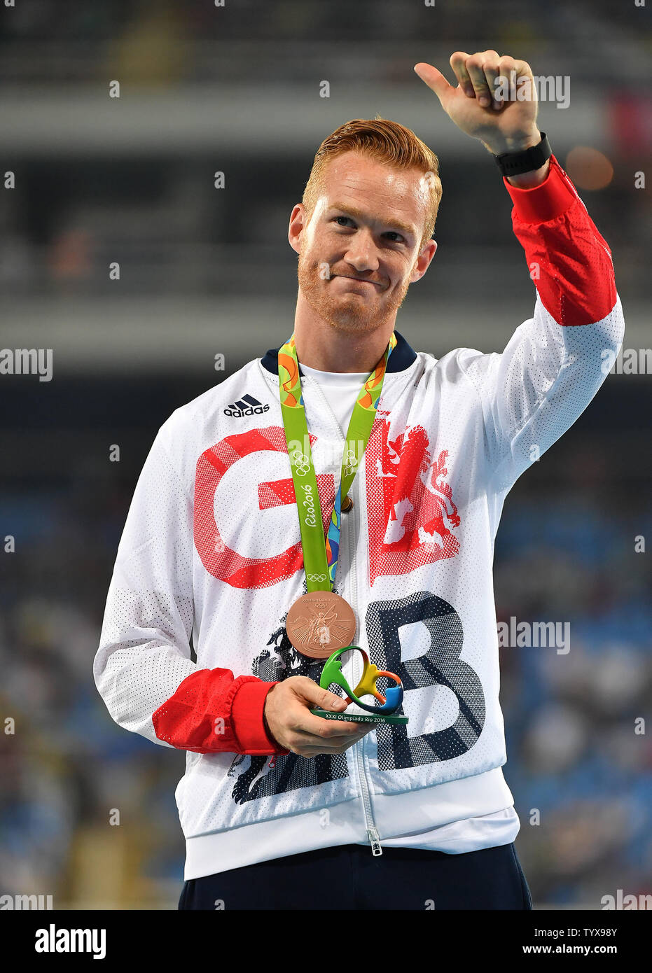 Greg Rutherford (GBR) reacts after his MenÕs Long Jump bronze in the ...