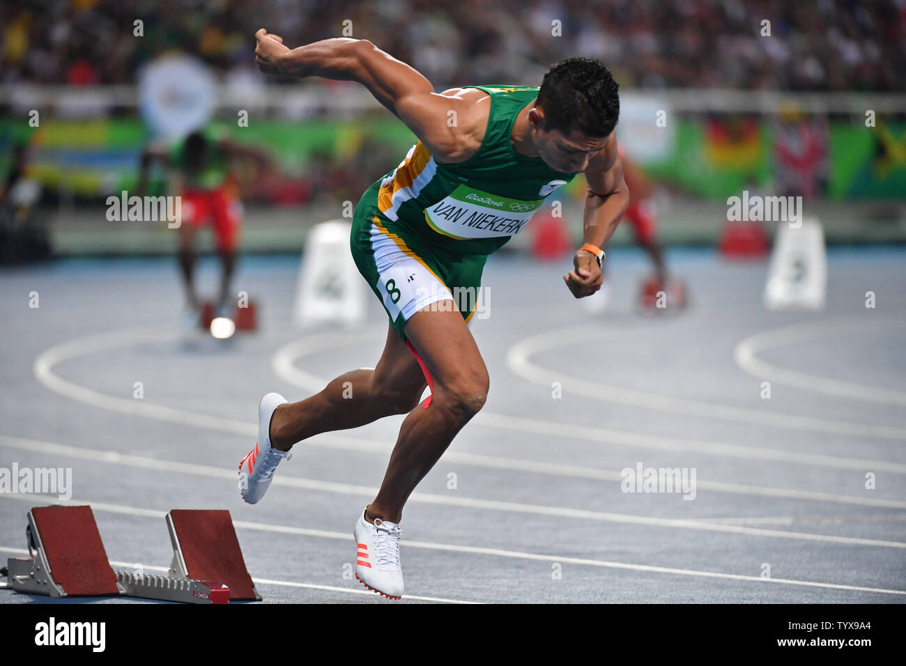 Gold medalist Wayde Van Niekerk (RSA) runs from the blocks during the ...