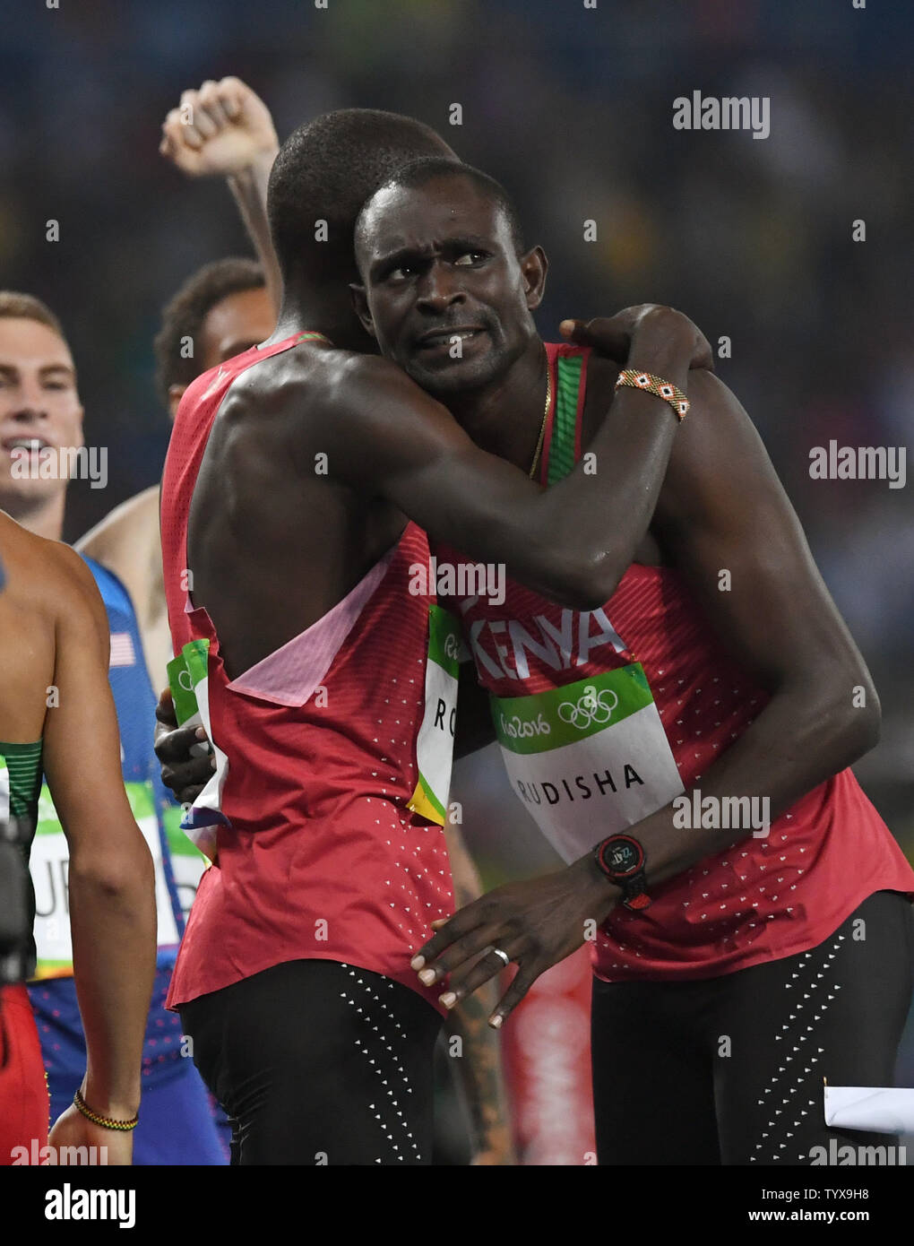 David Lekuta Rudisha of Kenya in hugged by fellow countryman Alfred ...