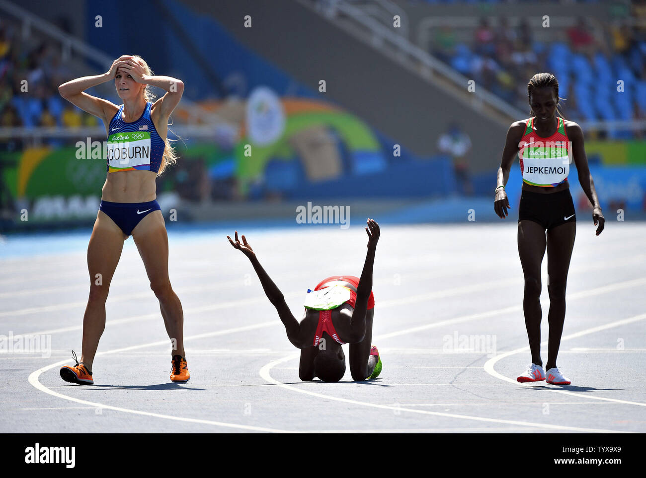 Ruth Jebet of Bahrain (C) wins gold in the Women's 3,000m Steeplechase ...