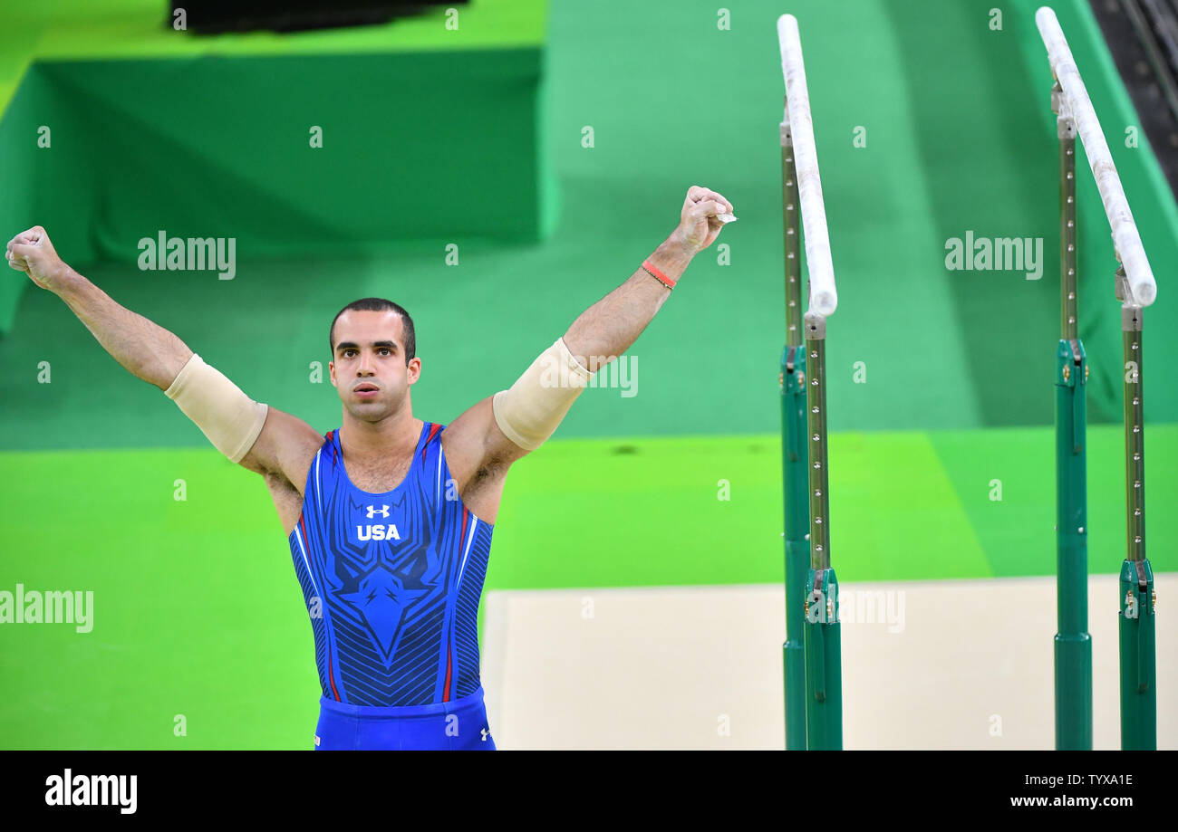 Danell Leyva of the United States competes in the men's parallel bars ...