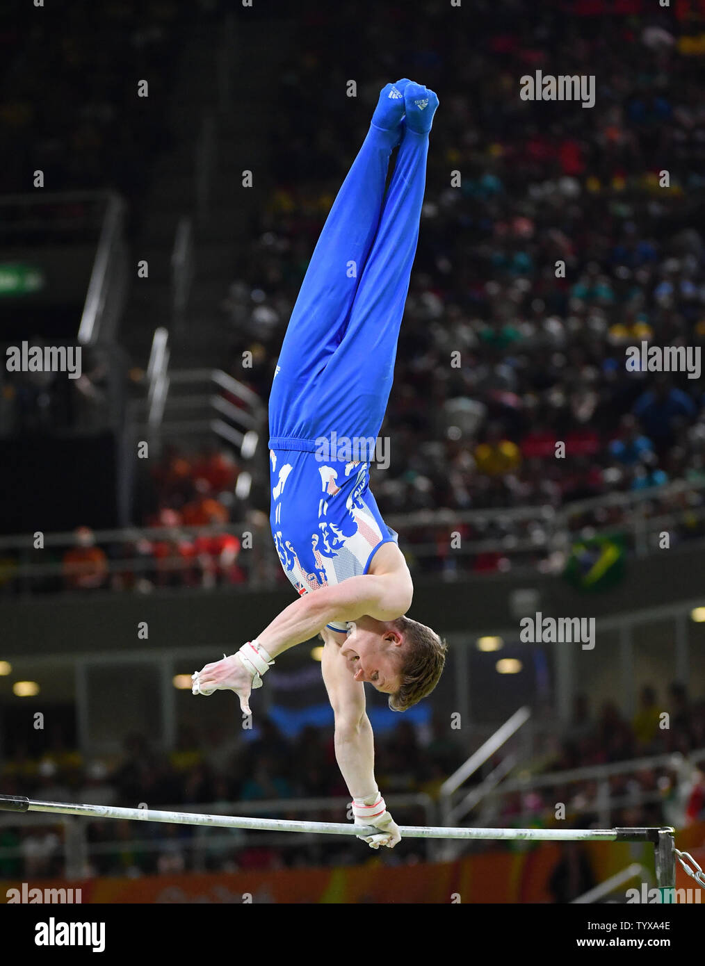Nile Wilson of Great Britain competes on the Horizontal Bar Final at ...