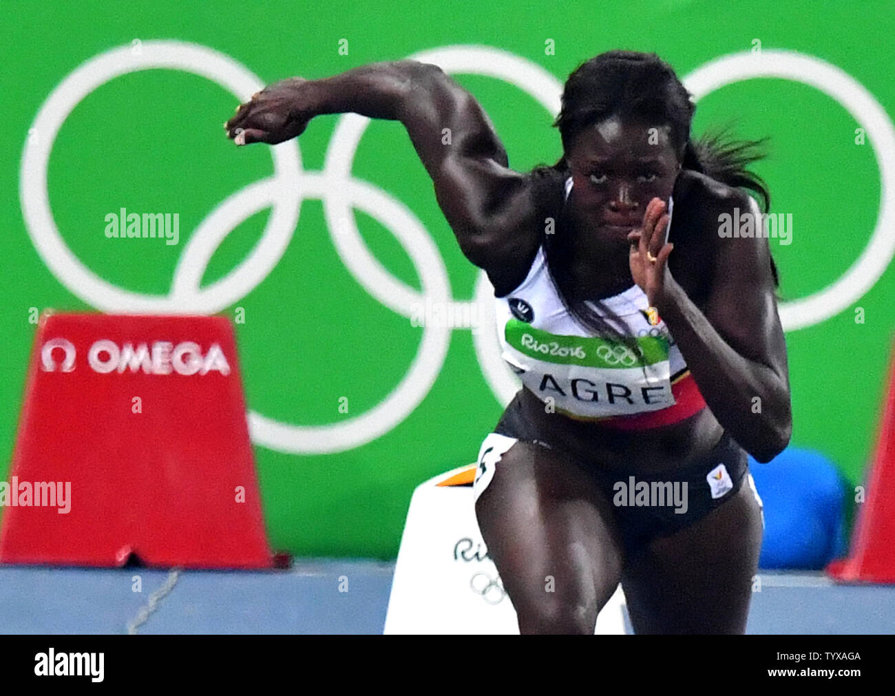 Anne Zagre of Belgium competes in the Women's 100m Hurdles Semifinals ...