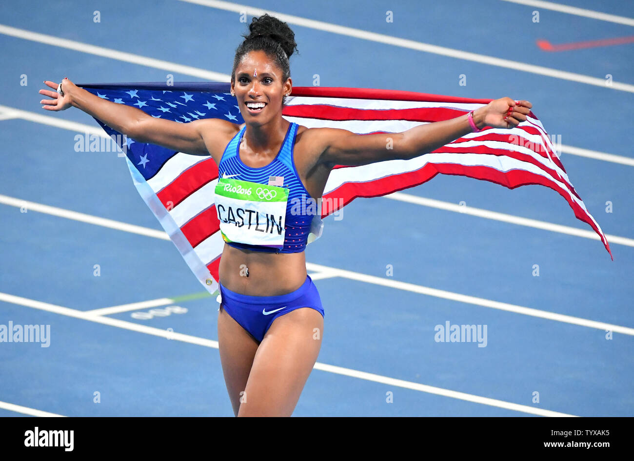 Bronze medalist Kristi Castlin of the United States celebrates holding ...