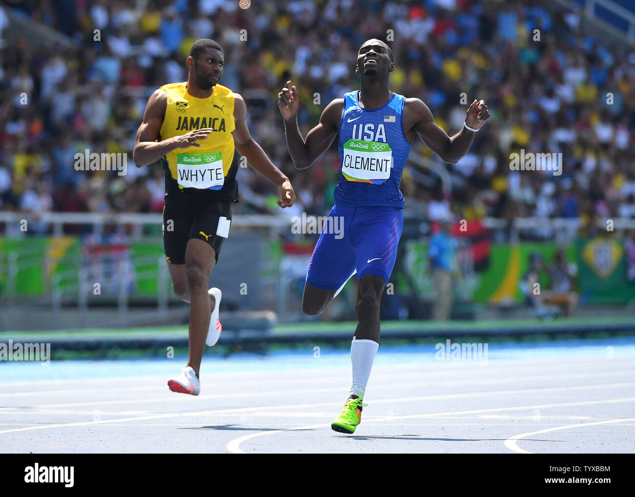 Kerron Clement of the United States wins gold in the Men's 400m Hurdles ...