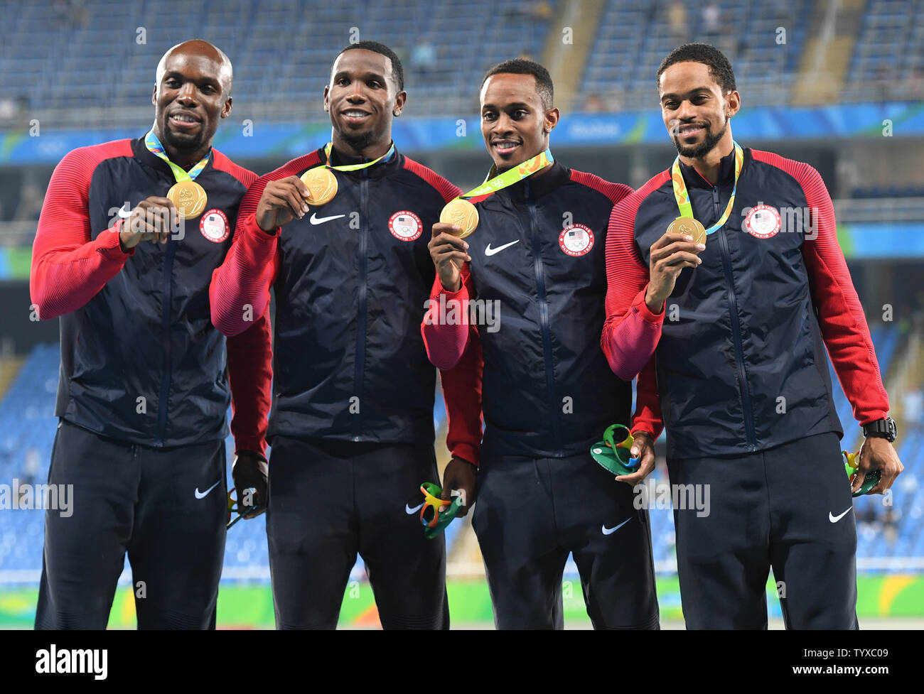 Gold medalists Arman Hall, Tony McQuay, Gil Roberts and Lashawn Merritt ...