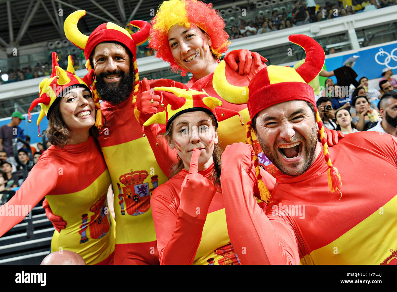 Spanish fans show their support for their basketball team before the ...