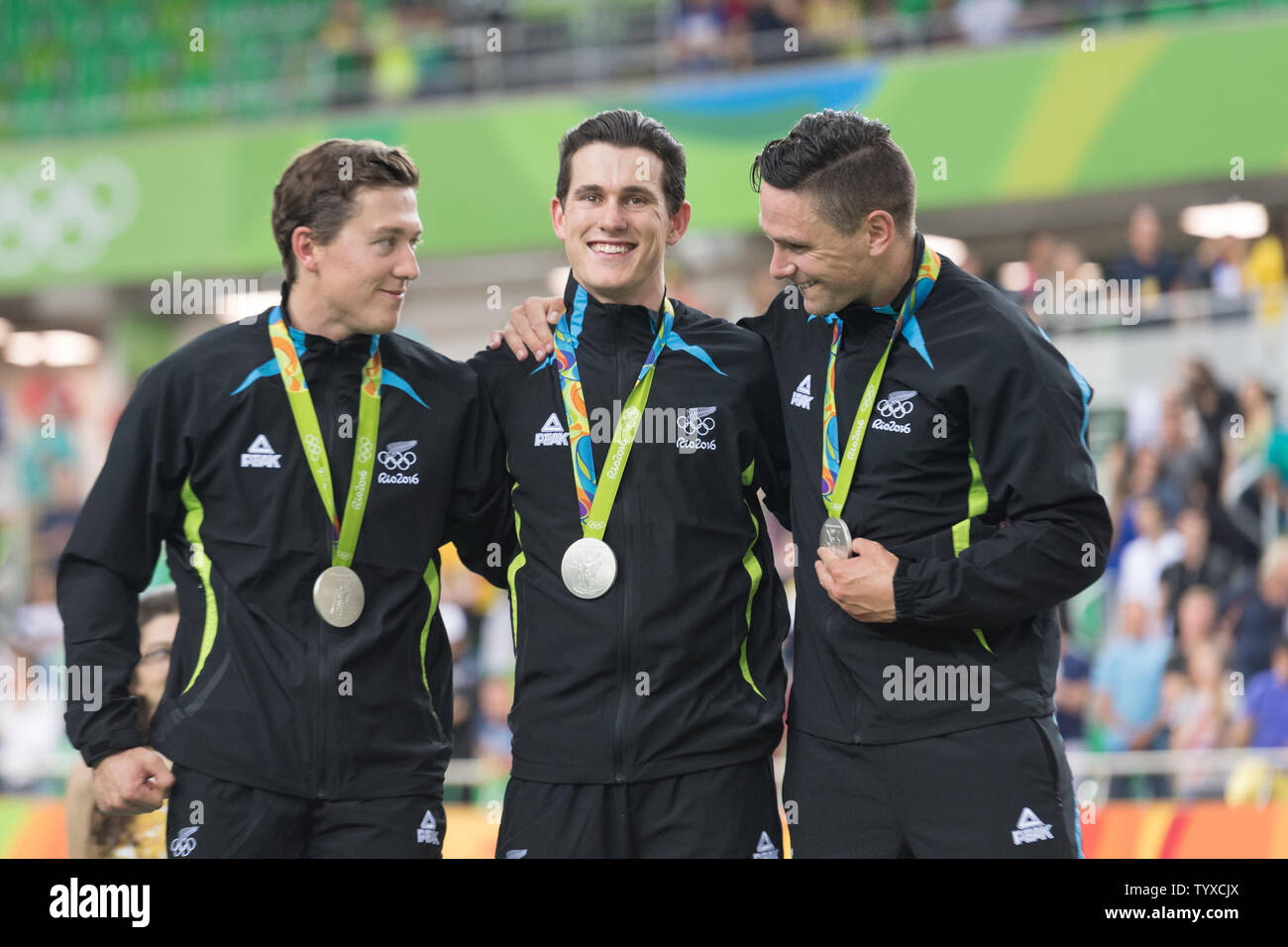 Cyclists Ethan Mitchell, Sam Webster and Edward Dawkins of New Zealand ...
