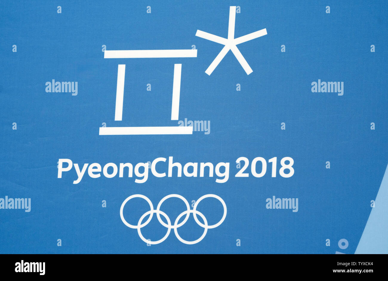 The 2018 Pyeongchang Winter Olympics logo is seen in the Main Press ...