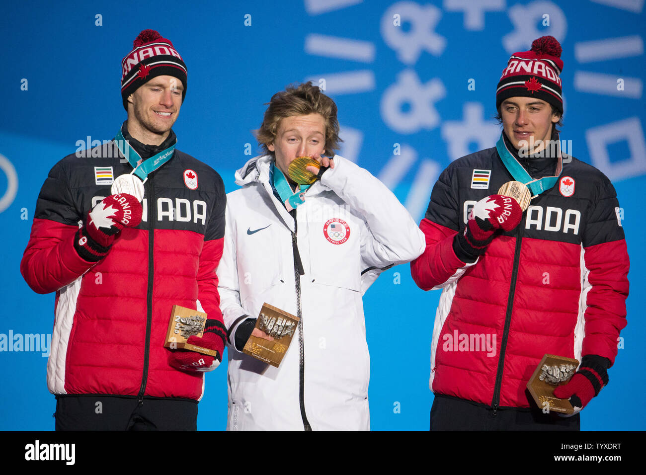 From left men's snowboard slopestyle silver medalist Max Parrot of ...