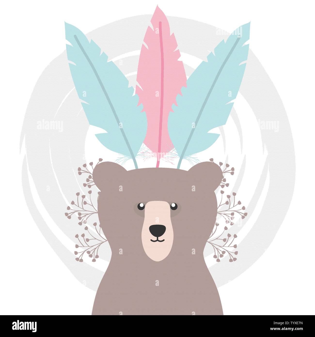 bear grizzly with feathers hat bohemian style vector illustration ...
