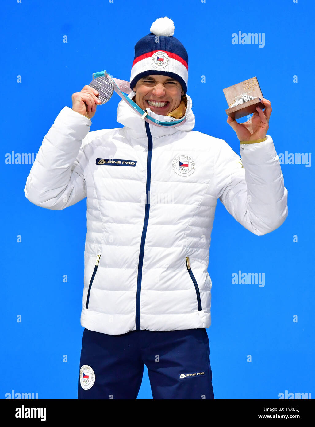 Silver medalist Czech Republic's Michal Krcmar celebrates during the ...