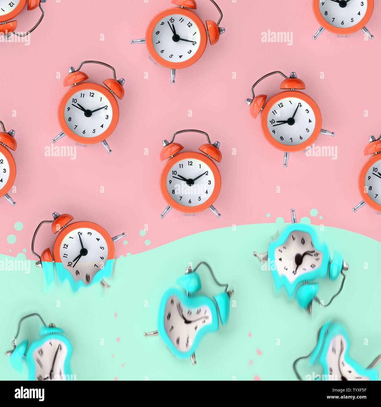 Time is running out concept shows red alarm clocks that is dissolving ...