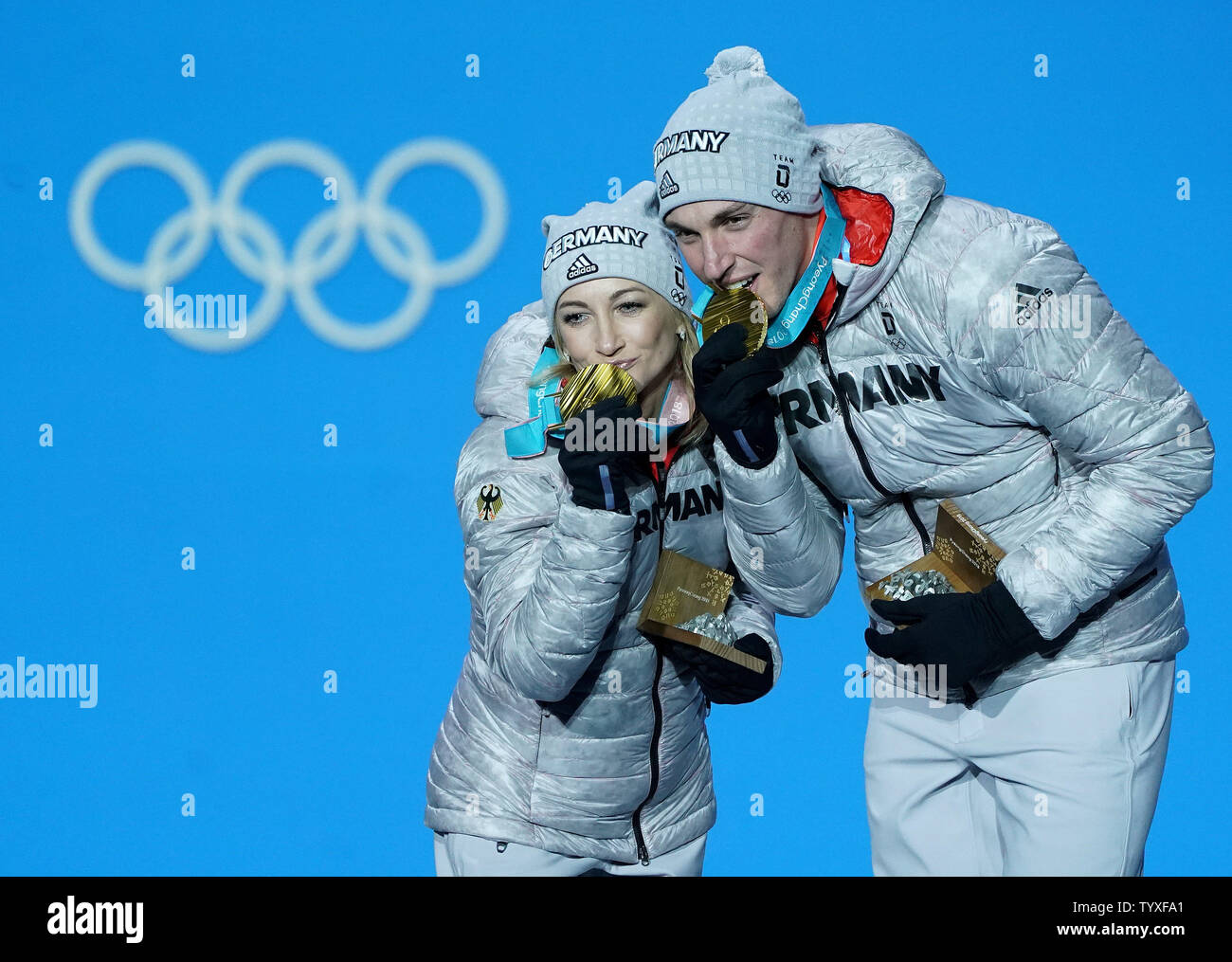Gold medalist Germany's Aljona Savchenko and Bruno Massot celebrate ...