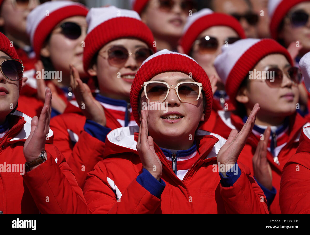 North Korean cheerleaders cheer during the Ladies' Slalom at the ...