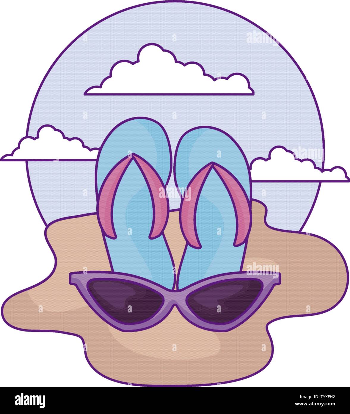 flip flops with sunglasses in the beach vector illustration design ...