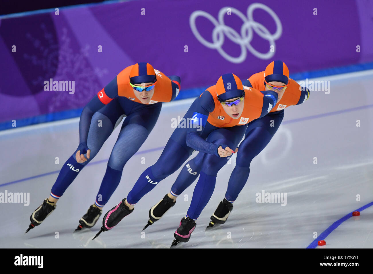 Team Netherlands competes in the Ladies Speed Skating Team Pursuit ...