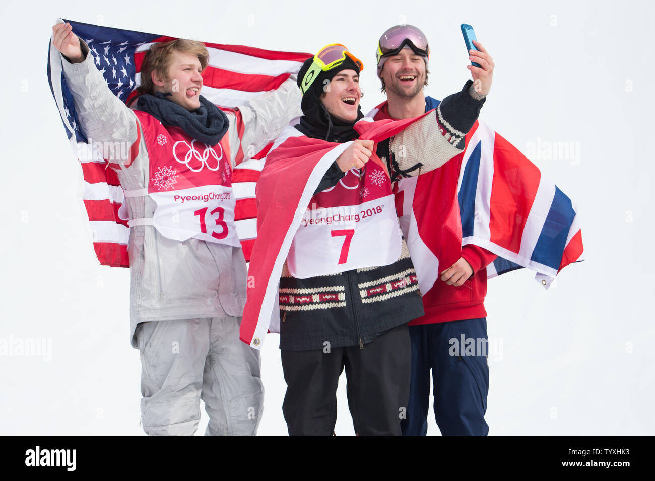 From left silver medalist in the Men's Big Air Snowboard final Kyle ...
