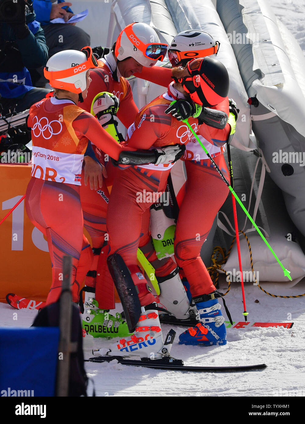 The Norwegian team celebrates after beating the French team to win ...