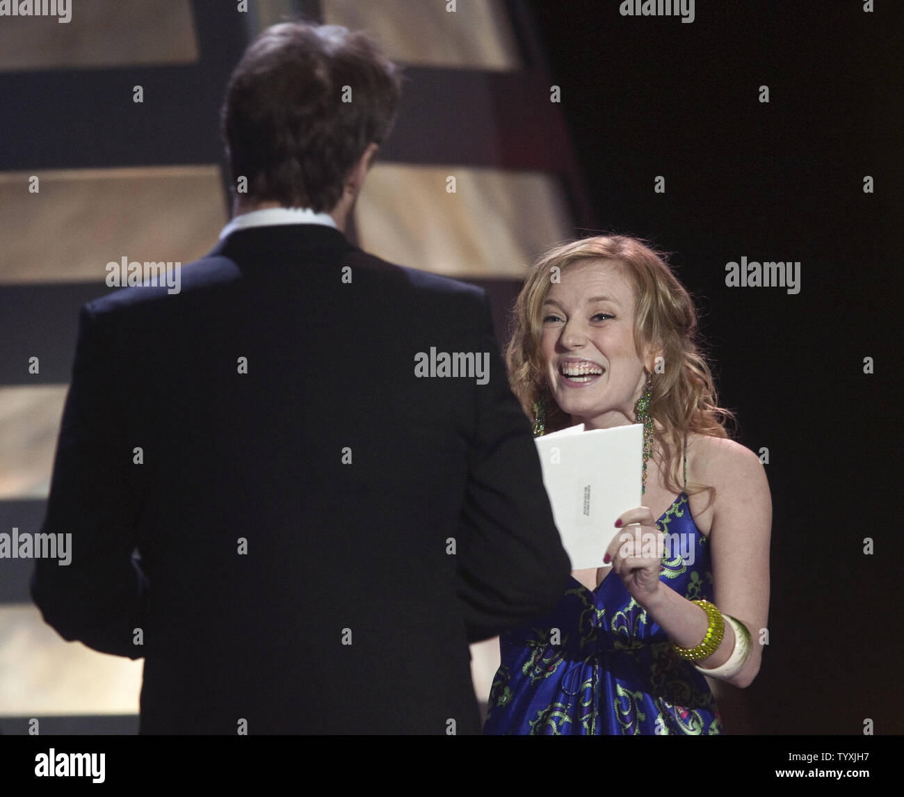 Actress Sarah Polly presents Benoit Pilon the award for "Achievement in Direction" for his film ...