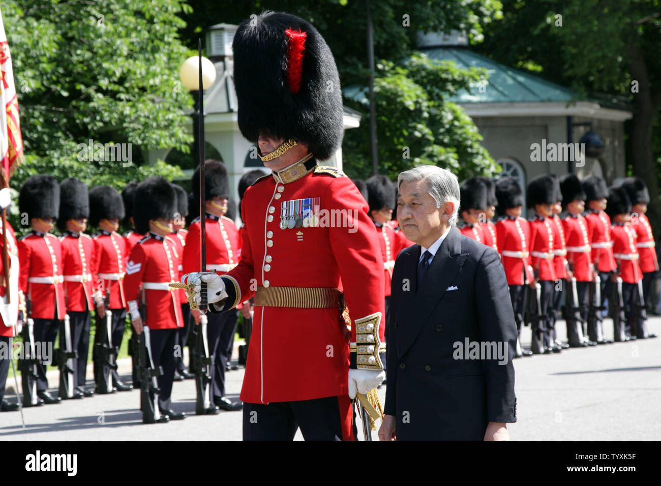 Emperor Akihito is welcomed to Rideau Hall and escorted to inspect the ceremonial royal guard on ...