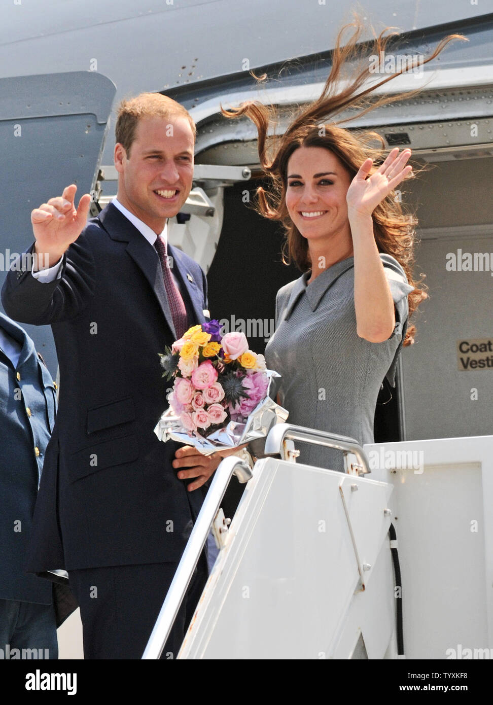 Prince William and his wife Kate wave goodbye as they leave Macdonald ...