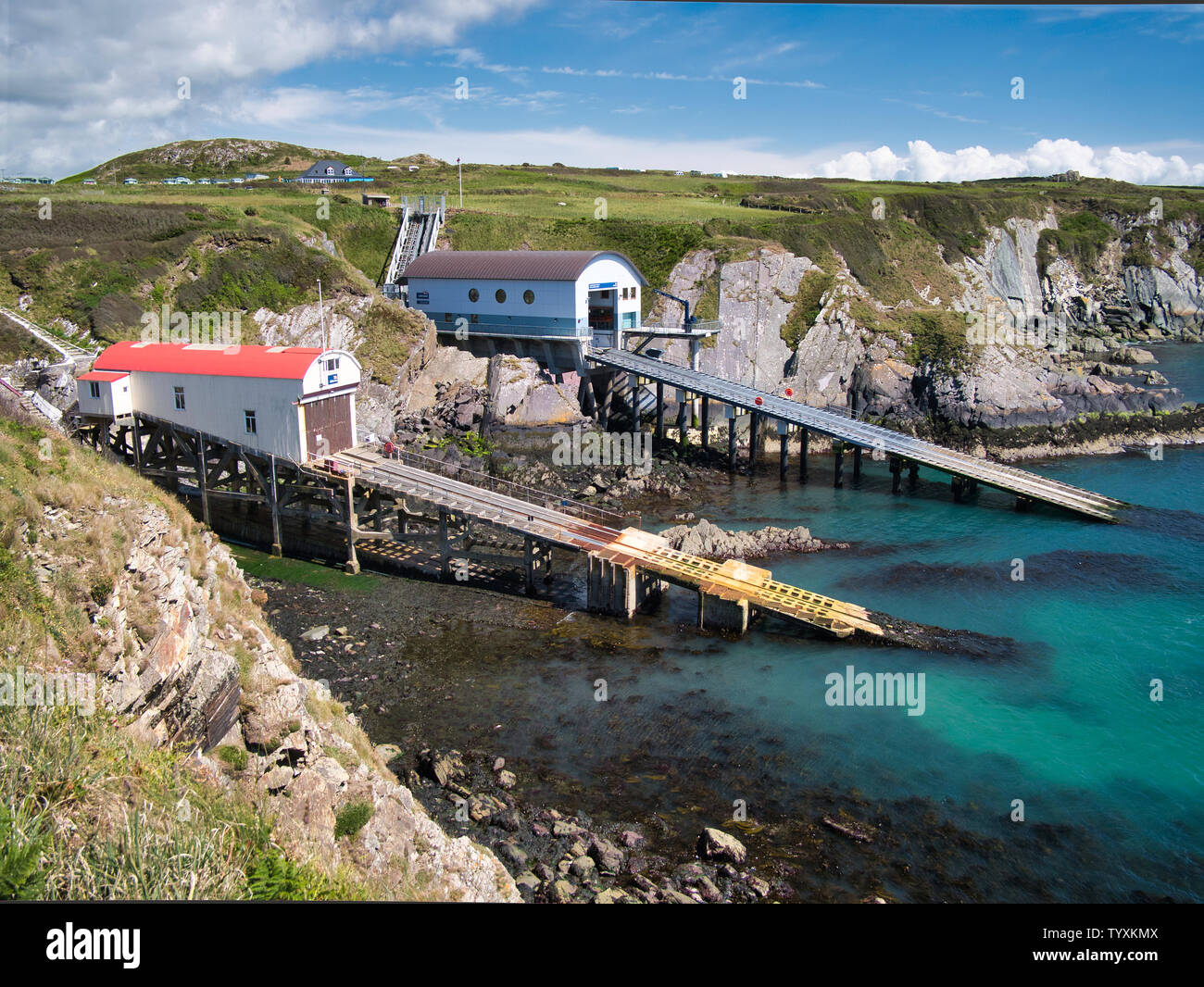 St Davids RNLI lifeboat stations, in Pembrokeshire, Wales, showing the ...