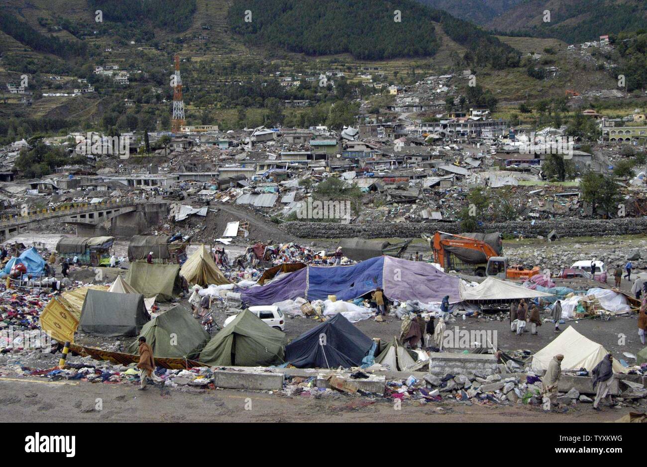 A view of large scale destruction in the populated residential quarters ...