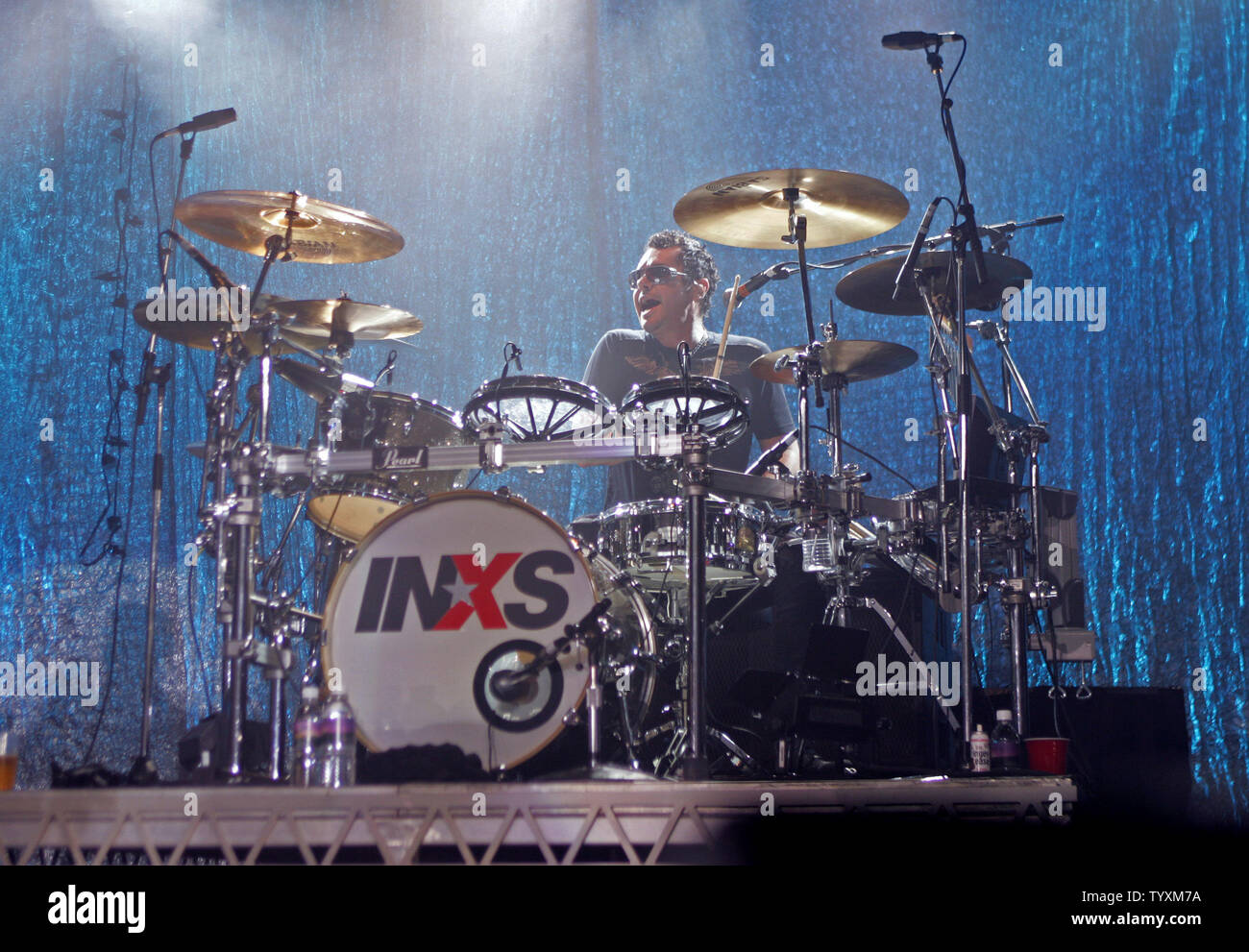 Jon Farriss of the rock group INXS performs in concert at the Pala ...