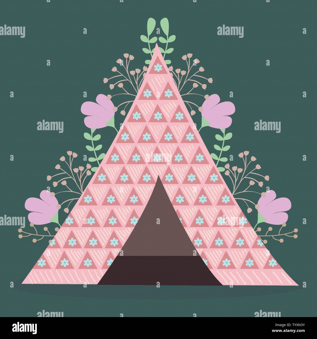 indian tent with flowers pattern and crown vector illustration design ...