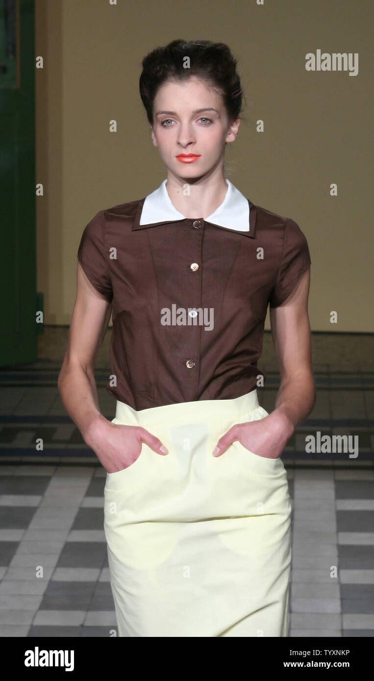 A model presents a creation by American fashion designer Matthew Ames ...