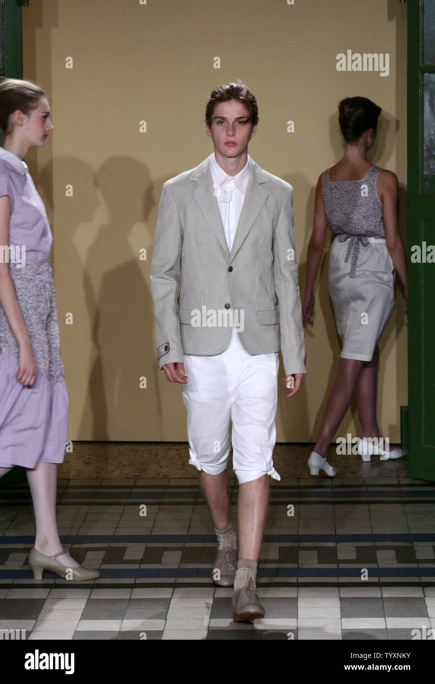 A model presents a creation by American fashion designer Matthew Ames ...