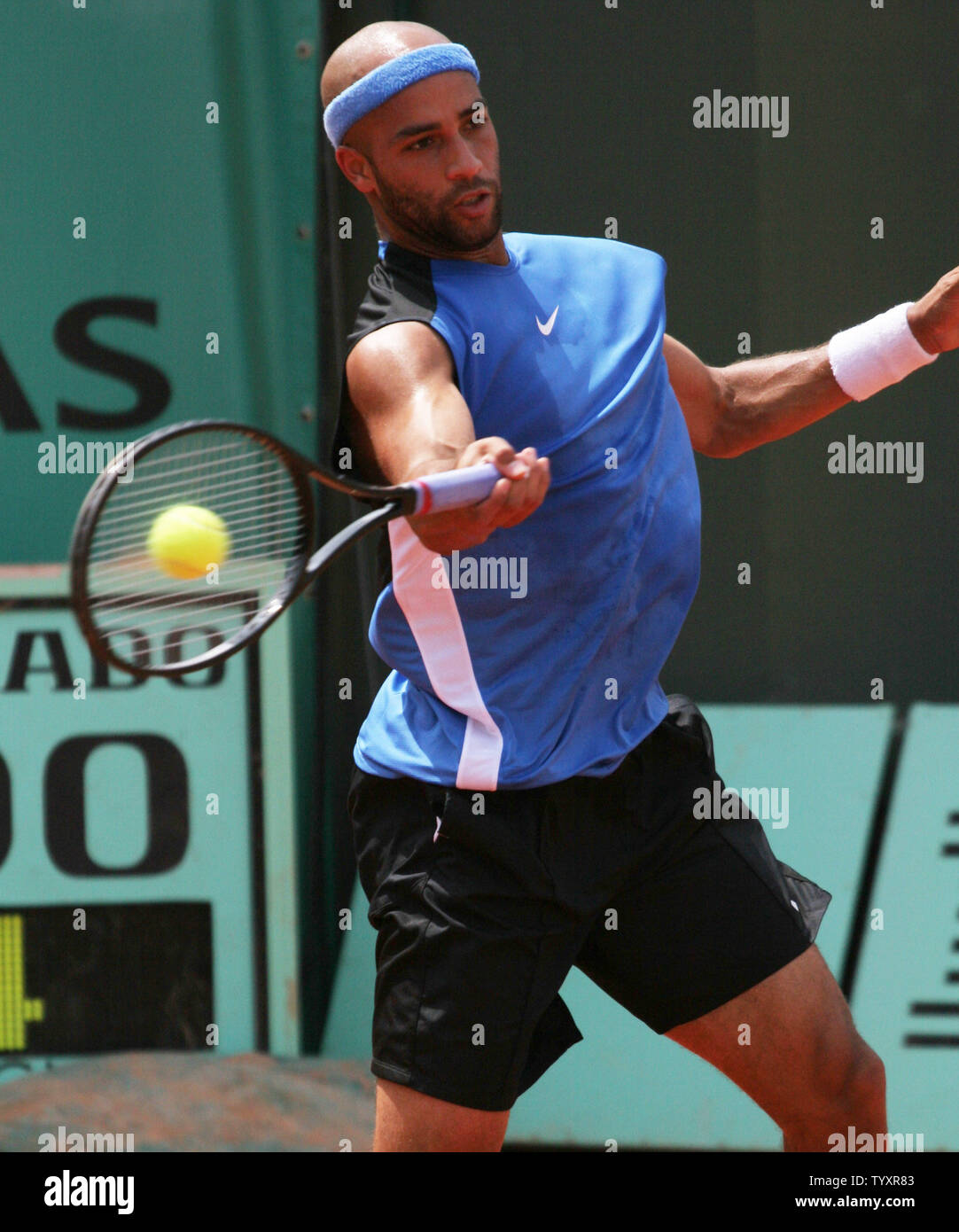 American James Blake prepares a forehand during his third round match ...