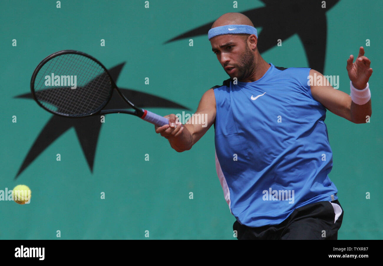 American James Blake prepares a forehand during his third round match ...