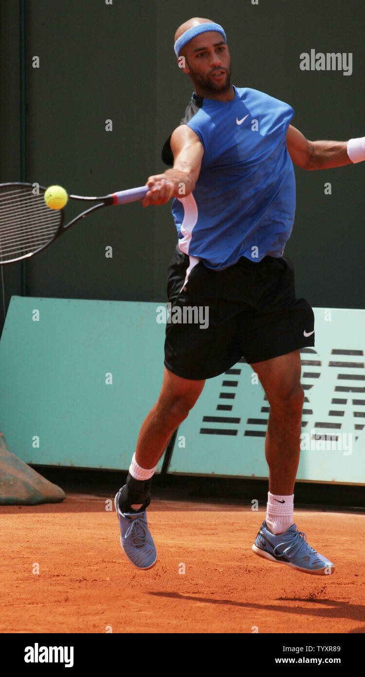 American James Blake prepares a forehand during his third round match ...