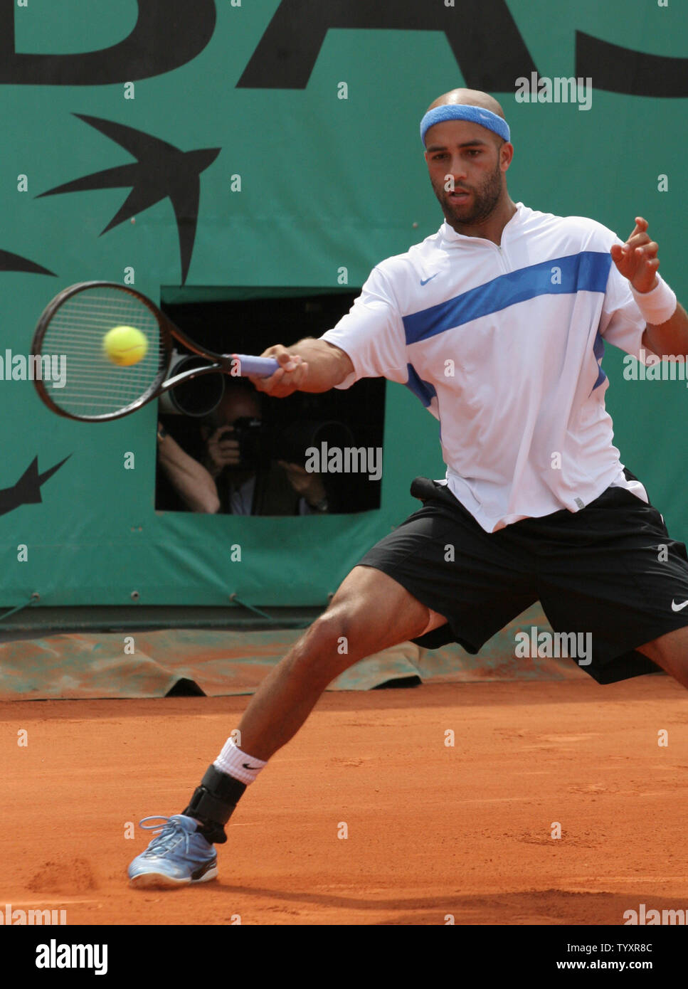 American James Blake prepares a forehand during his third round match ...