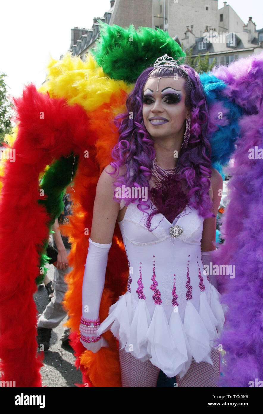 A participant in the annual Gay Pride Parade marches through the ...