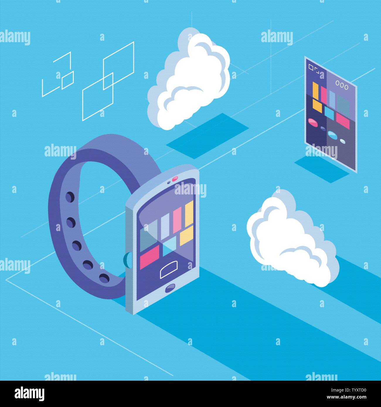 Icon set design, Digital technology communication social media internet ...