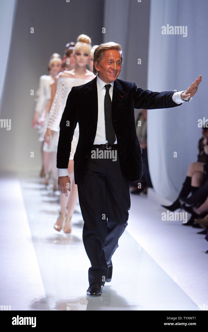 Italian fashion designer Valentino salutes the public at the end of the ...