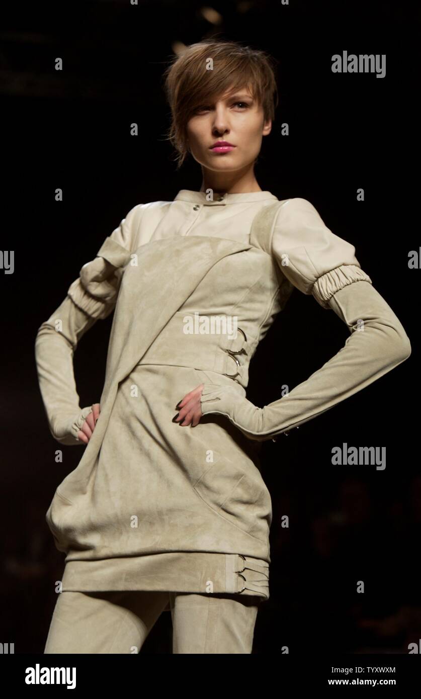 A model sports a creation by Russian fashion designer Chapurin during ...
