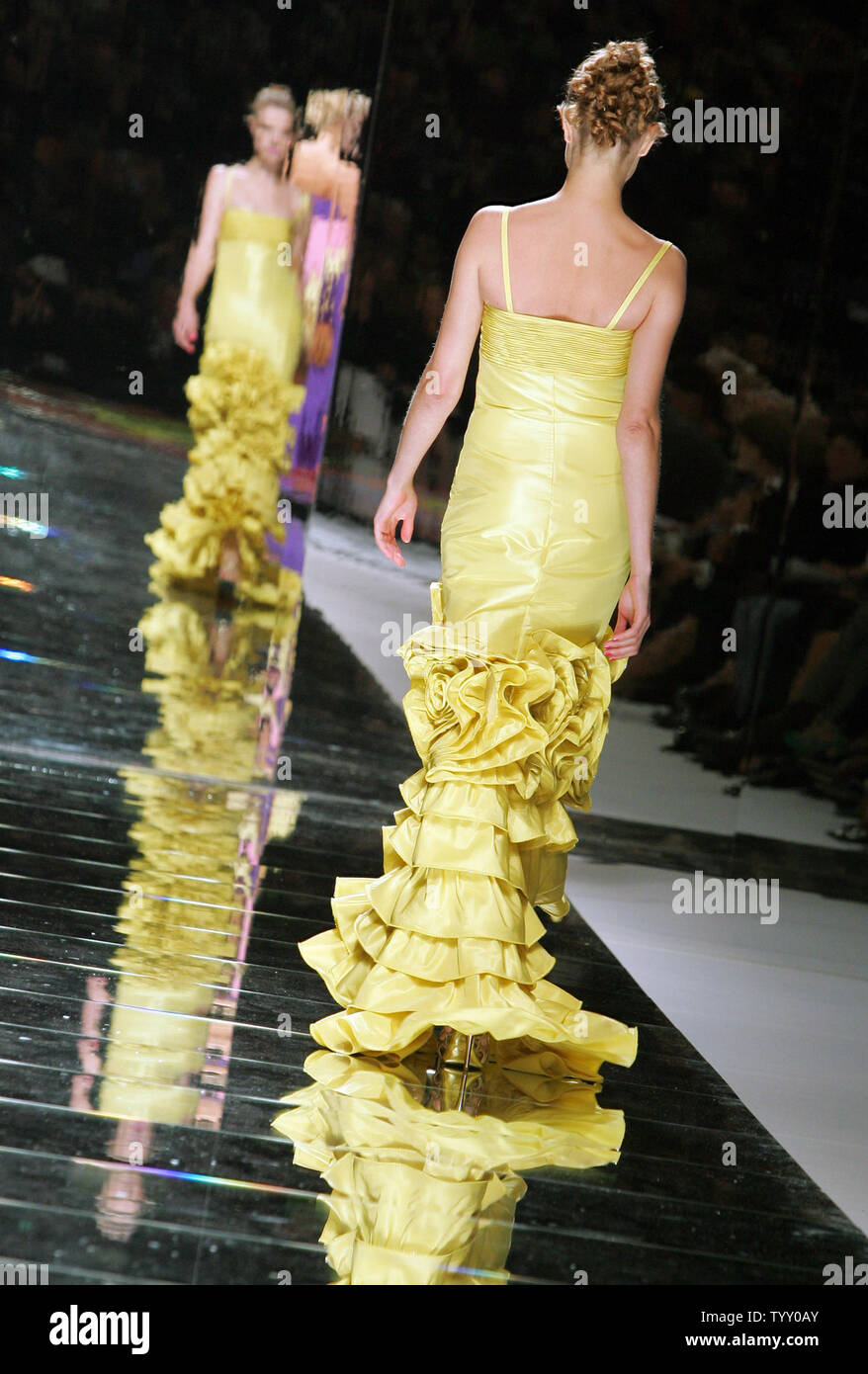 A model wears an outfit by Italian fashion designer Valentino during ...