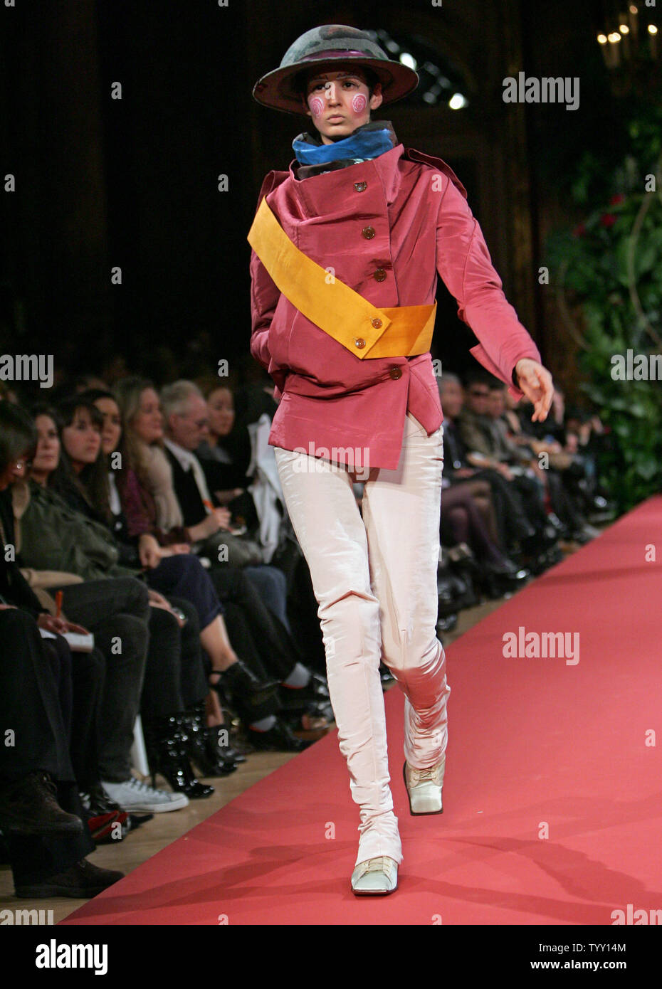 A model wears an outfit by British fashion designer Vivenne Westwood at ...