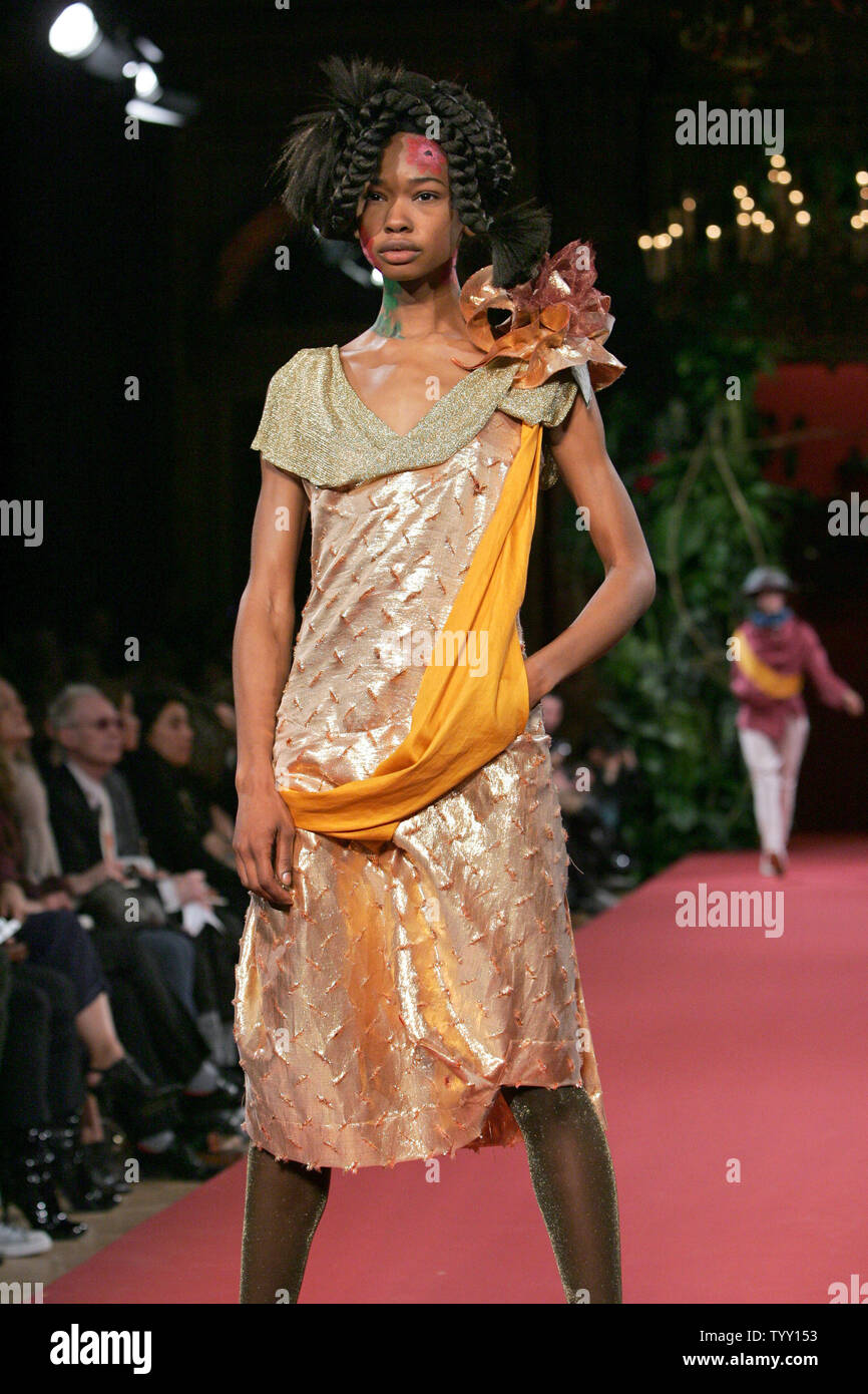A model wears an outfit by British fashion designer Vivenne Westwood at ...