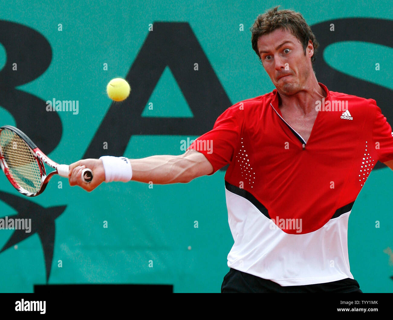 Russian Marat Safin hits a forehand during his match with Jean-Rene ...