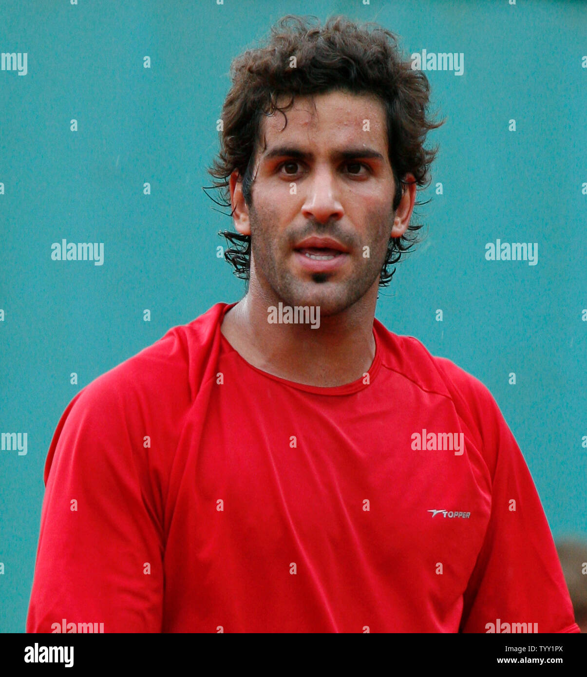 Maximo Gonzalez of Argentina pauses during his second-round match with ...