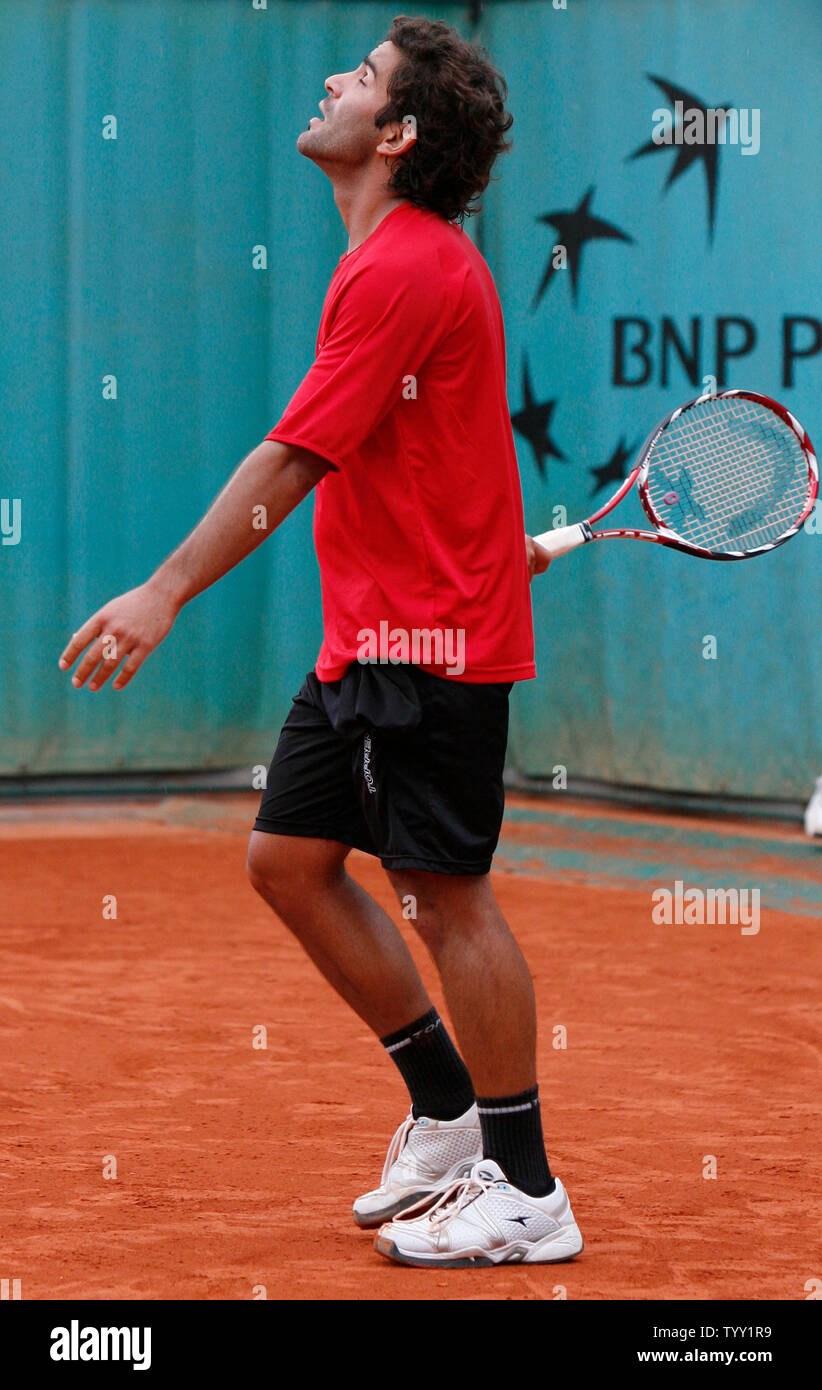Maximo Gonzalez of Argentina reacts during his second-round match with ...