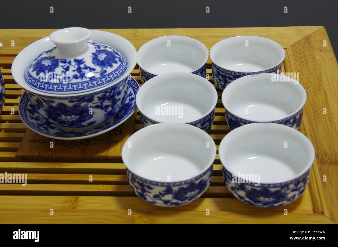 Blue-and-white ceramic tea set Stock Photo - Alamy