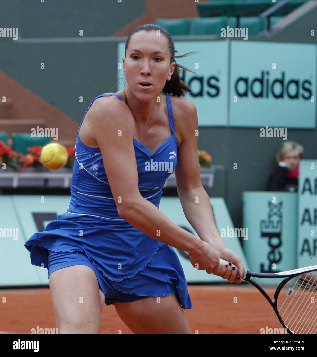 Serbian Jelena Jankovic prepares to hit a shot during her French Open ...