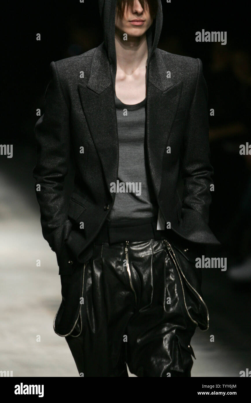 A model wears an outfit by Japanese fashion designer Junn J. during the Men High Fashion ...